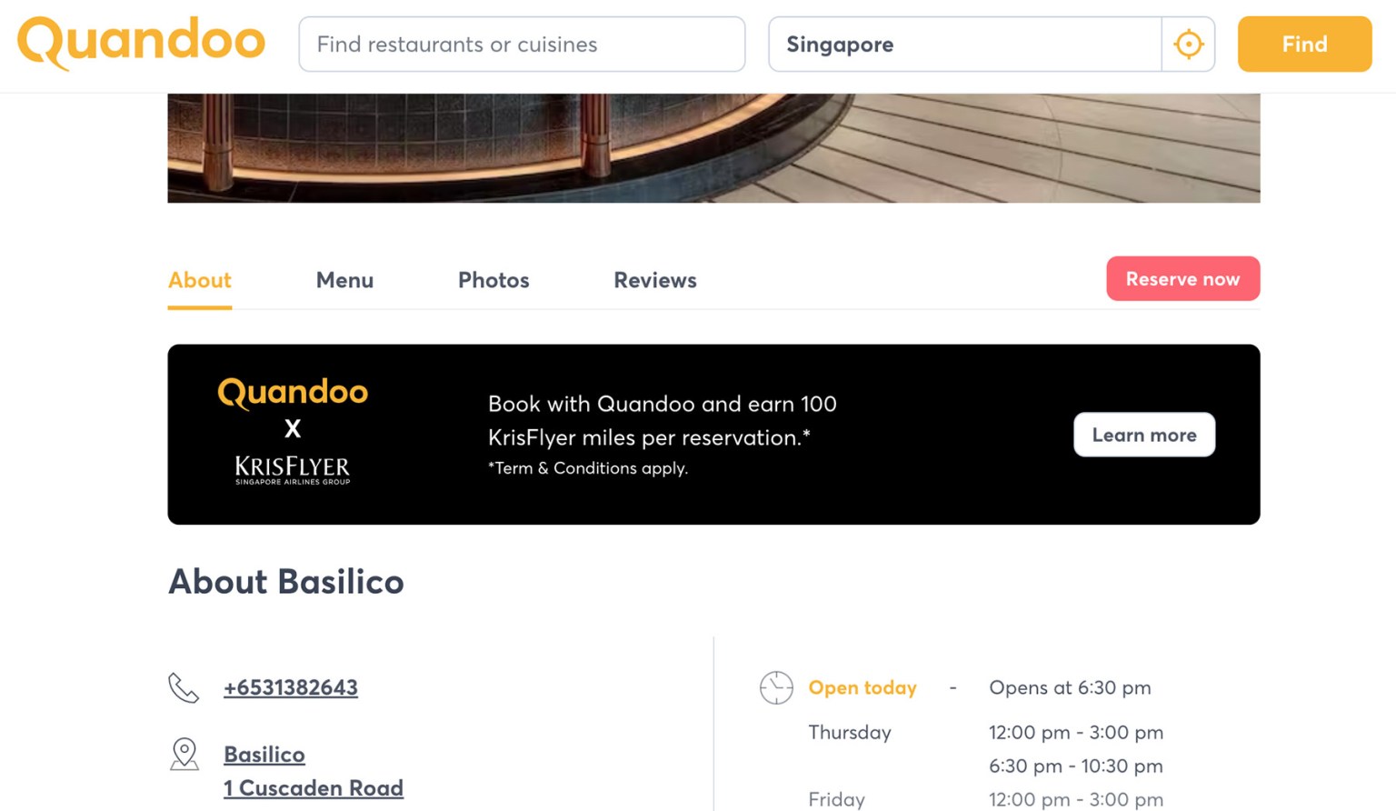 Quandoo offering 200 KrisFlyer miles per restaurant reservation ...
