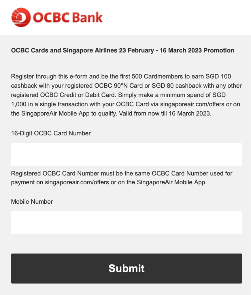 OCBC Deal: Get S$100 cashback on Singapore Airlines tickets of S$1,000 ...