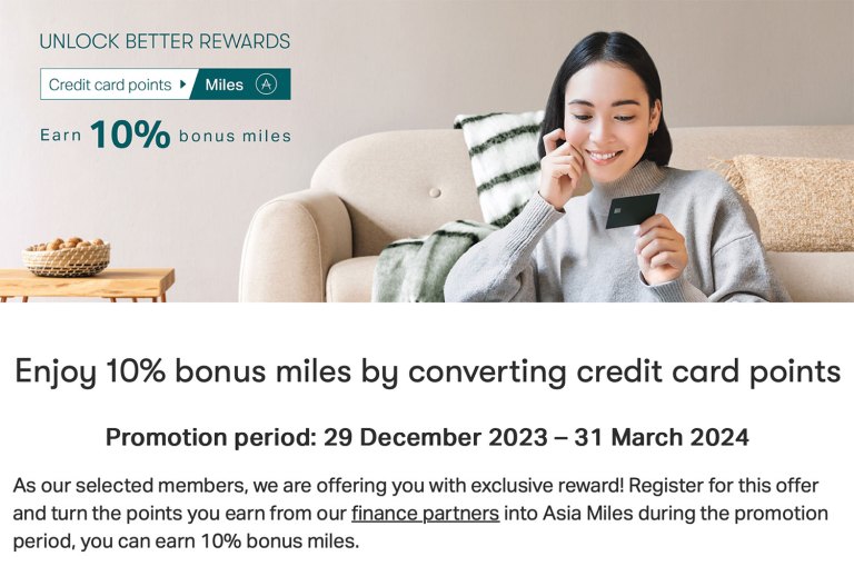 Transfer credit card points to Cathay Pacific Asia Miles with 10% bonus ...