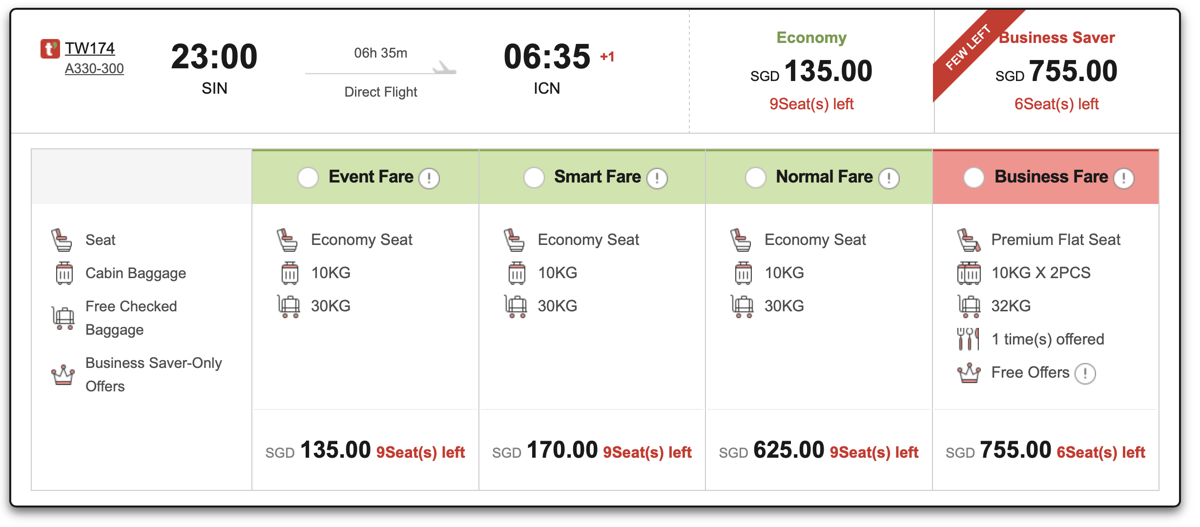 T'way Air doubles Singapore - Seoul flights with 'budget' flat-bed ...